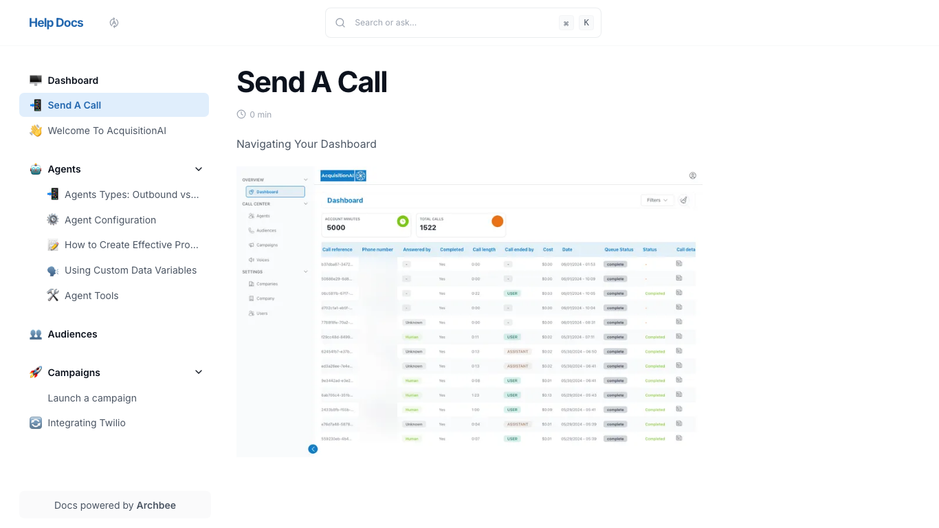 AcquisitionAI | Documentation Portals built with Archbee