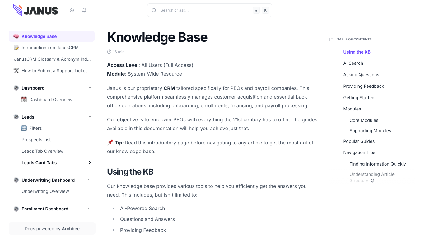 Getjanus | Documentation Portals built with Archbee