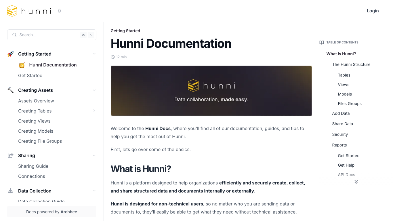 Hunni | Documentation Portals built with Archbee