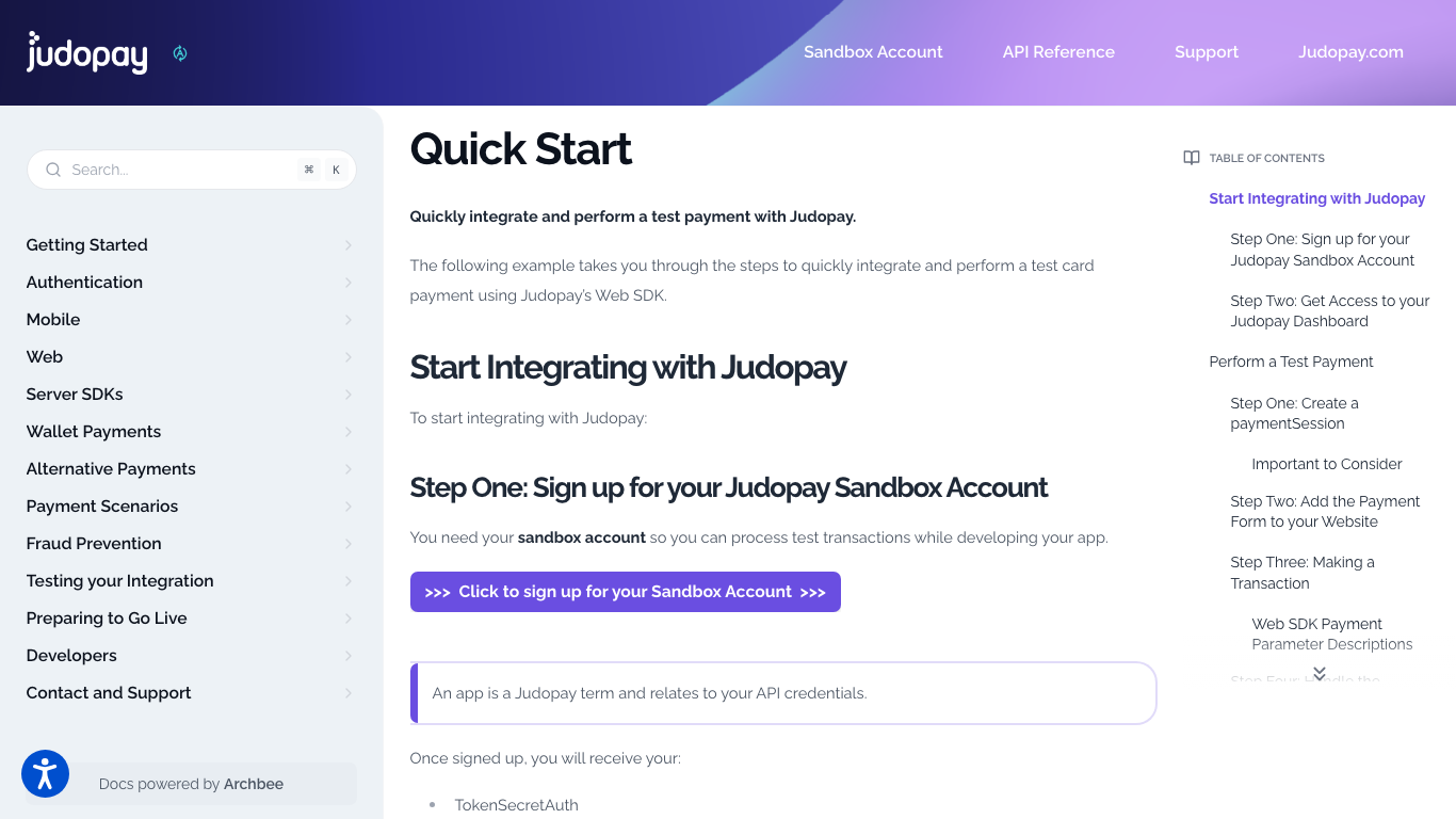 judopay | Documentation Portals built with Archbee