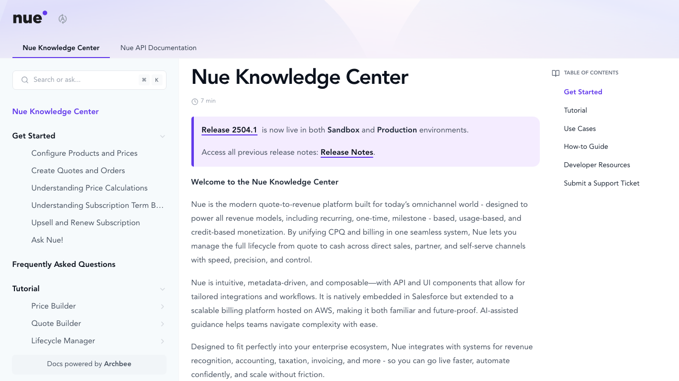Nue | Documentation Portals built with Archbee