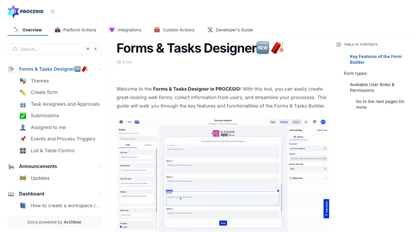 Procesio | Documentation Portals built with Archbee