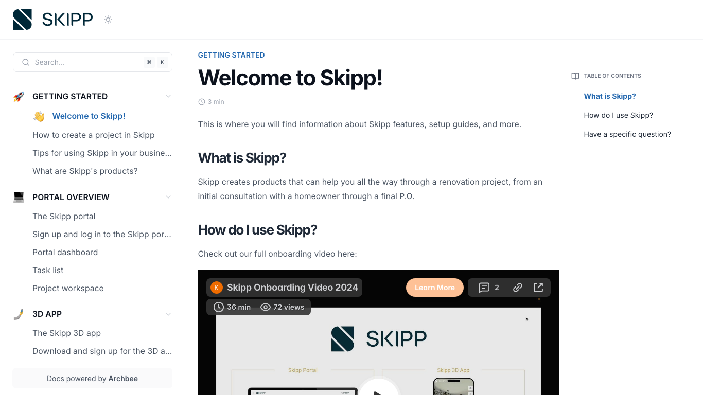 Skipp | Documentation Portals built with Archbee
